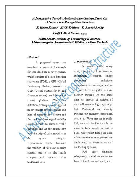 A Novel Based Face Recognition System Pdf Security Alarm Microcontroller