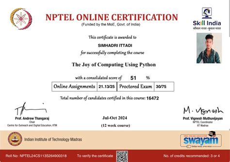 Python Programming Nptel Learning Tech Achievement Simhadri Ittadi