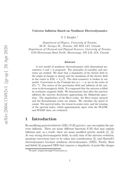 Pdf Universe Inflation Based On Nonlinear Electrodynamics