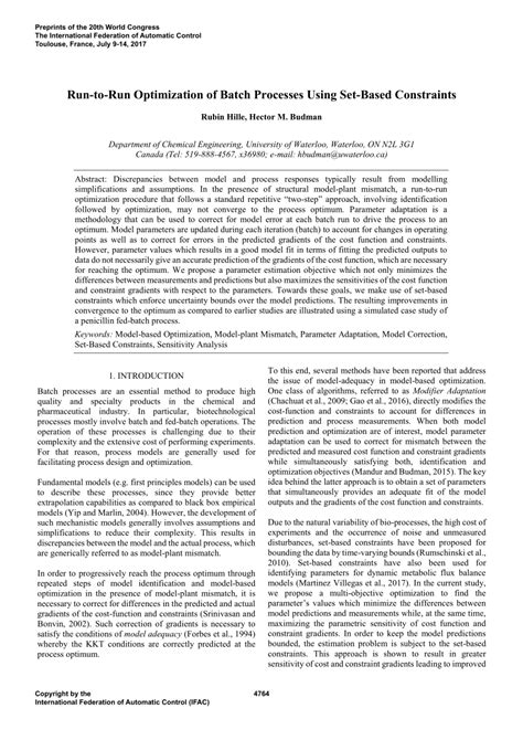 Pdf Run To Run Optimization Of Batch Processes Using Set Based Constraints