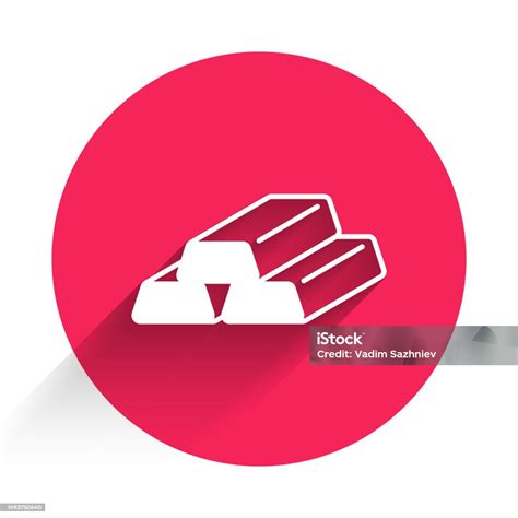 긴 그림자 배경으로 격리된 화이트 골드 막대 아이콘입니다 은행 비즈니스 개념 빨간색 원 버튼입니다 벡터 0명에 대한 스톡 벡터 아트 및 기타 이미지 Istock