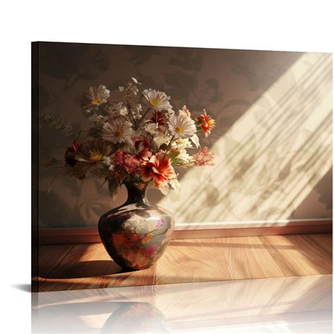 Comio Vintage Framed Canvas Prints Wall Artroses In Vase Classical Oil