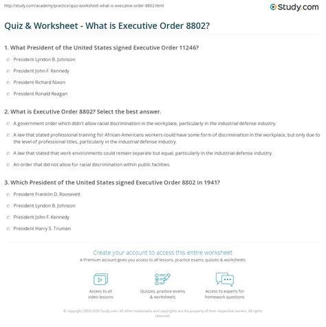 Quiz And Worksheet What Is Executive Order 8802