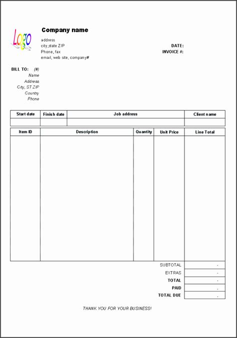 Free Editable Invoice Template Download Printable Forms Free Online