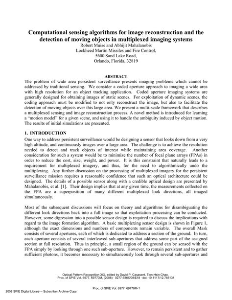 Pdf Computational Sensing Algorithms For Image Reconstruction And The Detection Of Moving