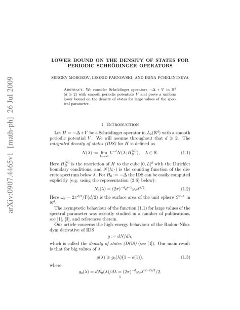 Pdf Lower Bound On The Density Of States For Periodic Schr Odinger Operators