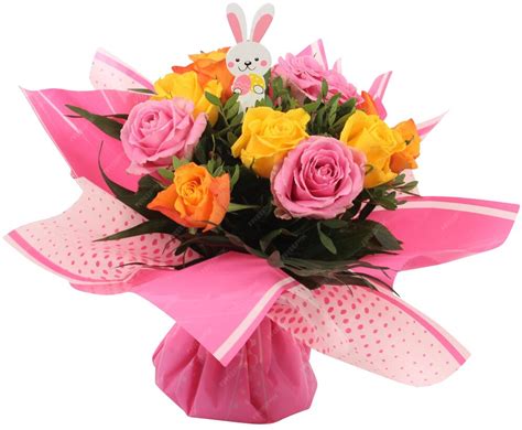 Premium Psd Pink And Yollow Flowers With Gren Leaf