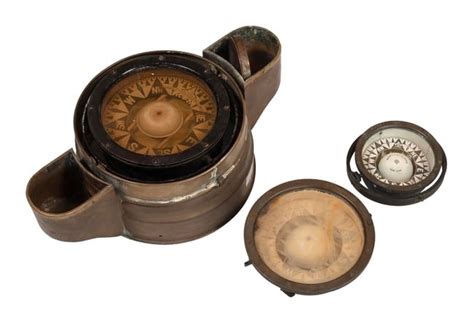 Three Binnacle Compasses 19th Century Collar Heights To 7î Widths