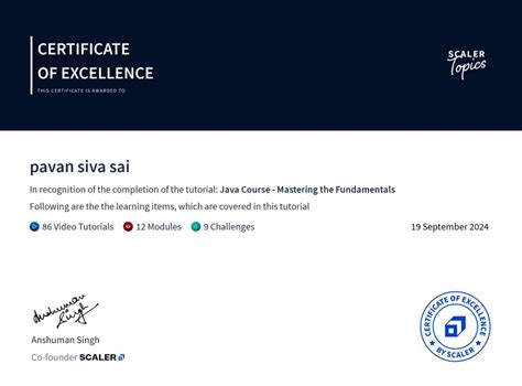 I Have Completed Java Course Mastering The Fundamentals On Scaler