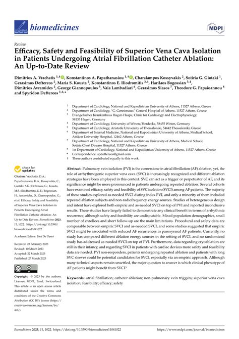 Pdf Efficacy Safety And Feasibility Of Superior Vena Cava Isolation In Patients Undergoing