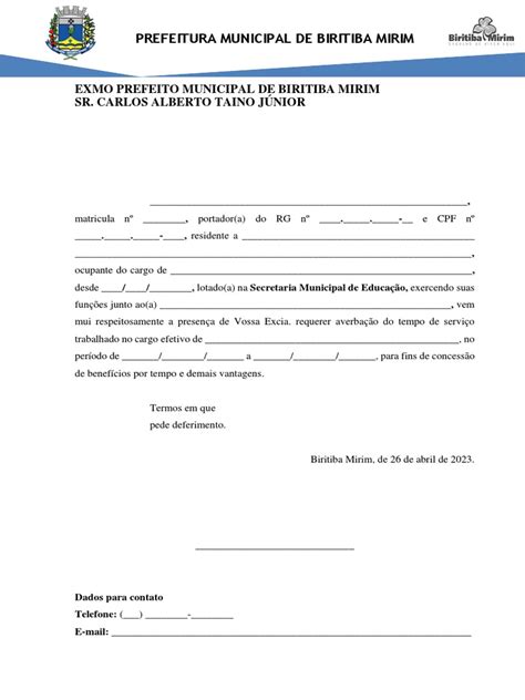 Modelo De Requerimento De Documentosmodelo De Requerimento De Ferias