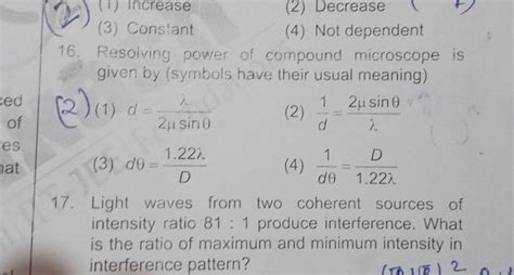 16 Resolving Power Of Compound Microscope Is Given By Symbols Have Thei