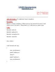 EXPERIMENT Binary Semaphore And Counting Semaphore Pdf CSE Operating System Experiment