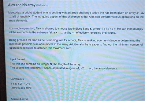 Solved Alex And His Array 100 Marks Meet Alex A Bright