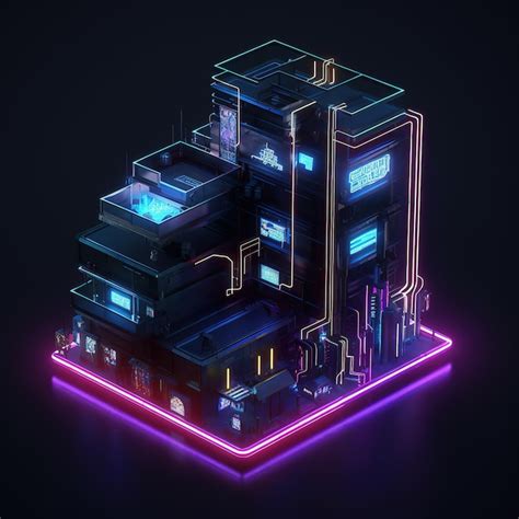 Premium Ai Image Isometric Futuristic Building With Neon Colorful