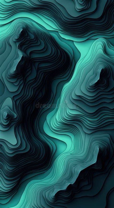 Abstract Background In Black And Teal With Intricate Wavy Patterns Creating A Flowing