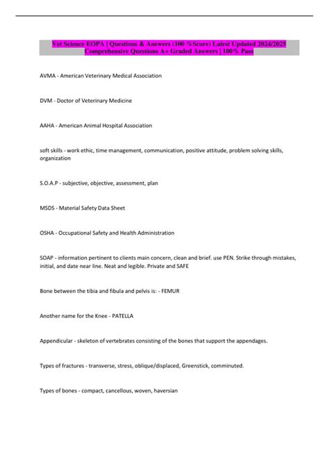 Vet Science Eopa Questions And Answers 100 Score Latest Updated 2024