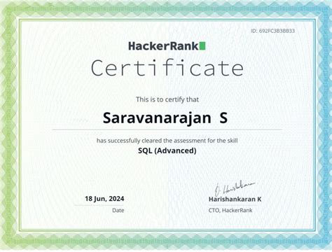 Saravanarajan S On Linkedin Sql Certification Professionalgrowth Techskills Hackerrank