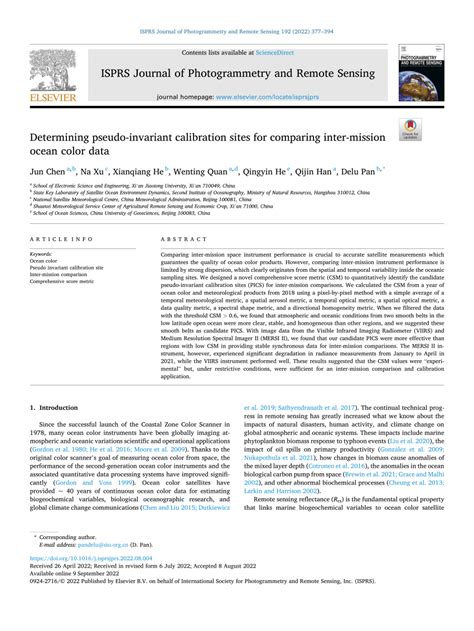Pdf Determining Pseudo Invariant Calibration Sites For Comparing Inter Mission Ocean Color Data