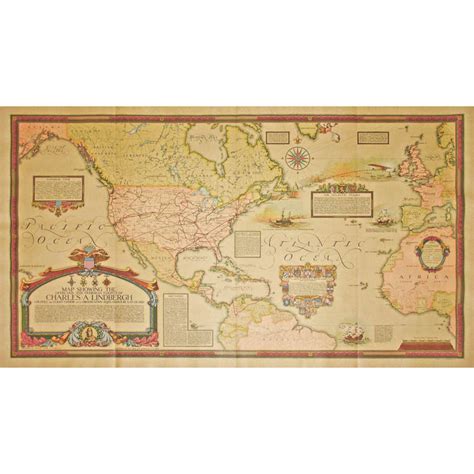 Map Pictorial Aviation Ernest Clegg Lindbergh Transatlantic Flight