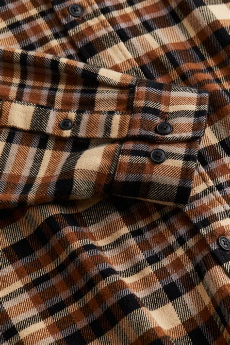 Mens Brownchecked Loose Fit Flannel Shirt Handm In