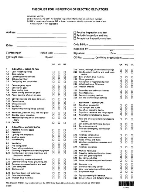 Elevator - Electric Elevator Inspection Checklist - 201903271412265484 | PDF