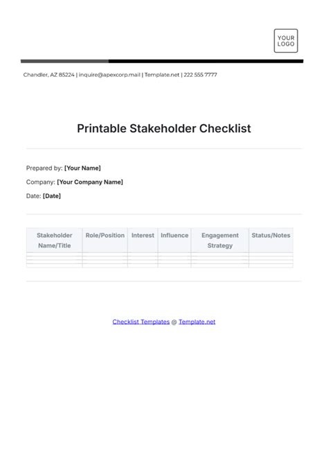 Free Printable Stakeholder Checklist Template To Edit Online