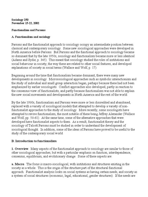 Functionalism And Parsons Pdf Sociology Social Structure