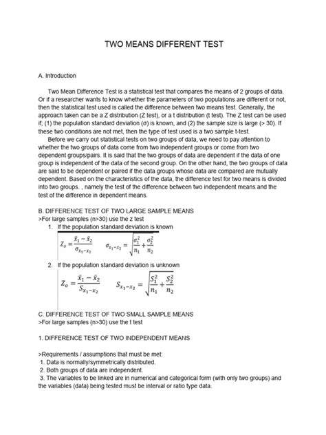 Statistika Two Means Different Test Pdf Students T Test Variance