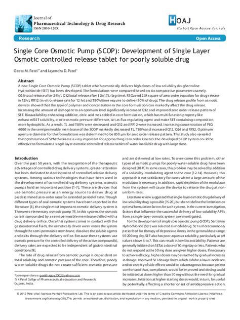Pdf Single Core Osmotic Pump Scop Development Of Single Layer