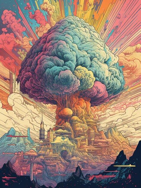 Premium Ai Image A Colorful Poster Of A Nuclear Explosion With A