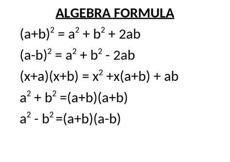 Algebra Formula Pdf