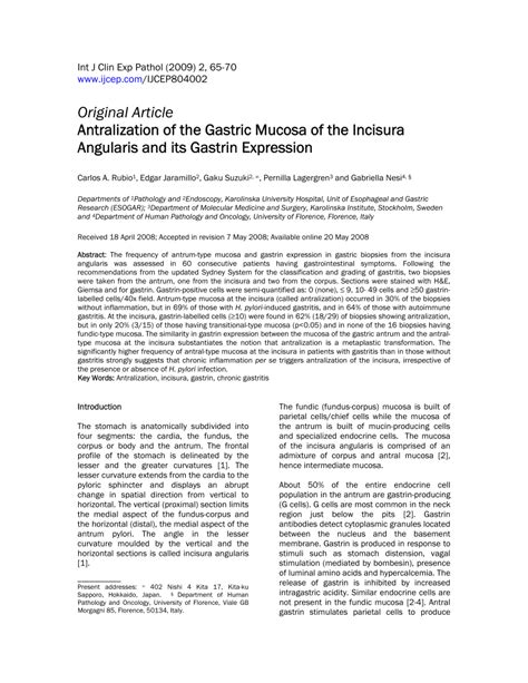 Pdf Antralization Of The Gastric Mucosa Of The Incisura Angularis And