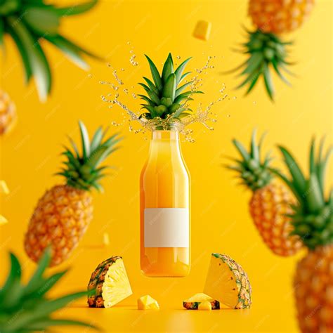 Premium Photo Bottle Of Pineapple Juice With Leaves And Pineapple Pieces Around
