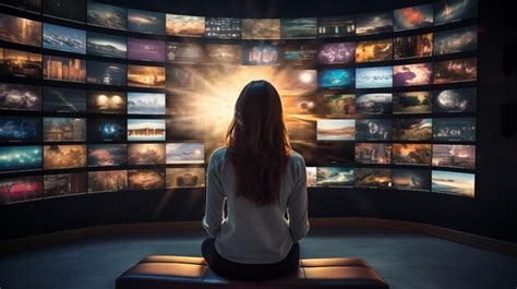 Premium Photo Woman Watching Multiple Screens In A Dark Room Concept