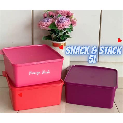 Tupperware Snack N Stack 1 5l Big Container Snack N Stack Red Pink Purple Shopee