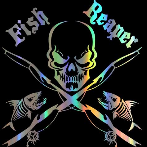 Car Sticker 3d 17cm17cm Fish Reaper Skull Fishing Rod Sticker On Car