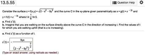 solved 13 5 55 question help consider the surface f x y v2 x and the