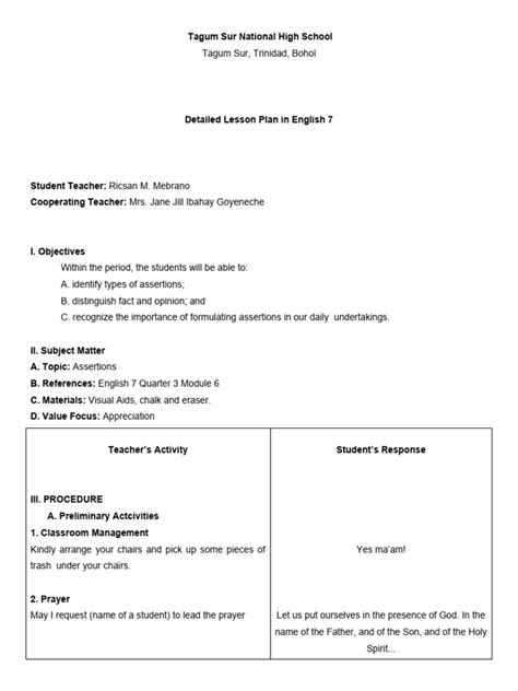 Lesson Plan Assertion Download Free Pdf Cognition
