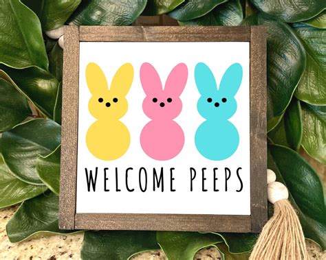 Welcome Peeps Easter Sign Home Decor Easter Decor Wooden Sign Easter Wooden Sign Peeps