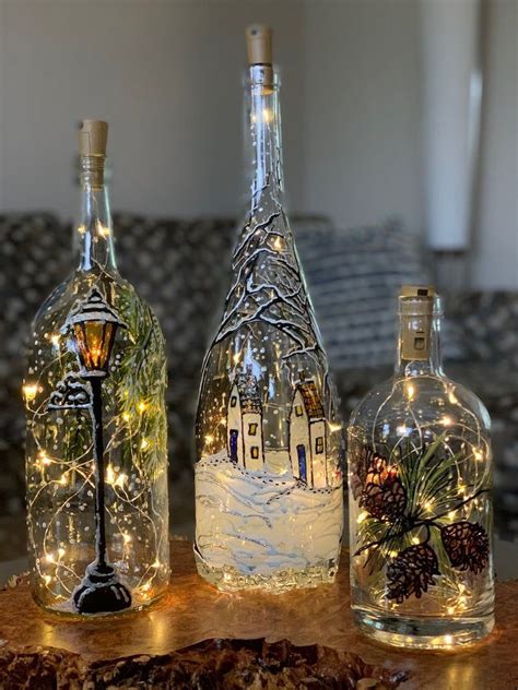 Winter Village Trio Kerst Wijnflessen Wijnfleswerkjes Kerst Decor Diy