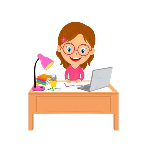 Cute Cartoon Girl Using Computer Stock Vector Illustration Of