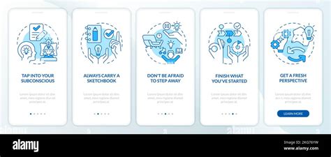 Remove Barriers To Inspiration Tips Blue Onboarding Mobile App Screen Stock Vector Image And Art