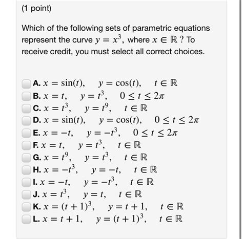 solved 1 point which of the following sets of parametric