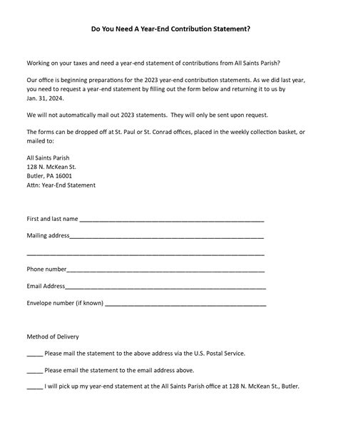 Year End Contribution All Saints Parish In Butler Pa Diocese Of