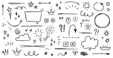 밑줄 강조 화살표 모양 세트를 스케치합니다 손으로 그린 브러시 스트로크 강조 표시 말풍선 밑줄 스파클 요소 벡터 가리키기에 대한 스톡 벡터 아트 및 기타 이미지 Istock