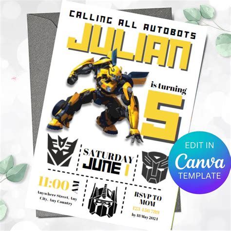 Transformers Birthday Invitation Customizable And Printable Template