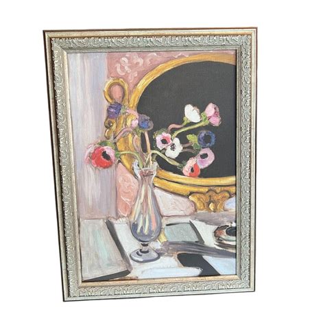 Vintage Style Abstract Floral Still Life Print On Canvas W Ornate Gold