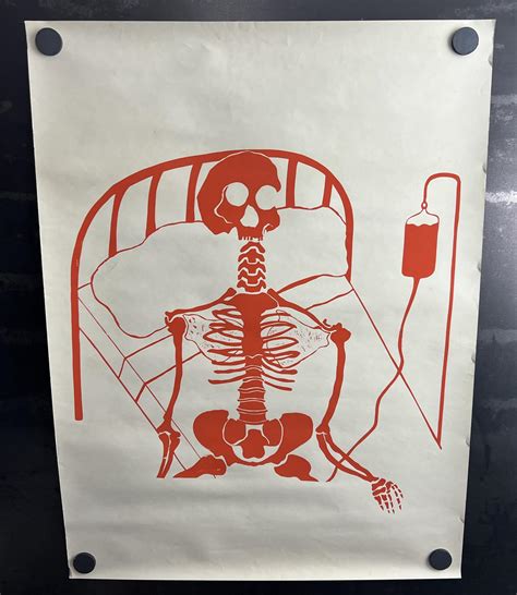 At Auction Vintage And Original 1970s Skeleton On Iv Drip 18x24 Poster Unknown Artist