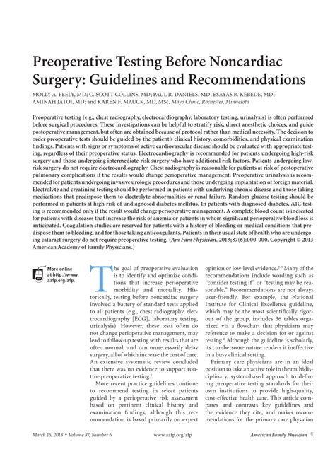 PDF Preoperative Testing Before Noncardiac Surgery Guidelines And Recommendations